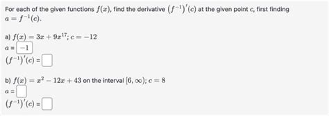 solved for each of the given functions f x find the