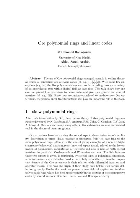 Pdf Ore Polynomial Rings And Linear Codes