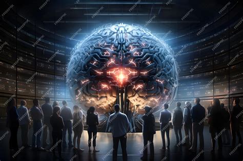 Premium Ai Image People Looking At Giant Human Brain As A Supercomputer Server In Futuristic