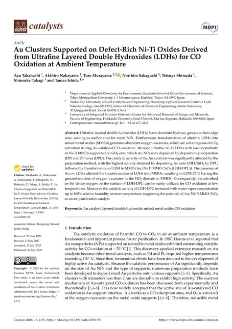 Pdf Au Clusters Supported On Defect Rich Ni Ti Oxides Derived From