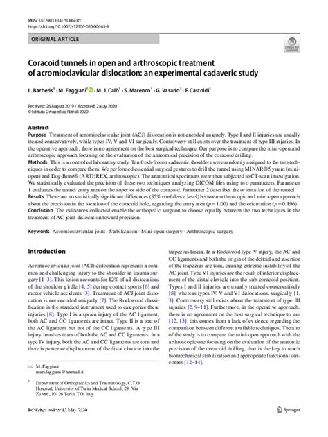 Pdf Coracoid Tunnels In Open And Arthroscopic Treatment Of Acromioclavicular Dislocation An