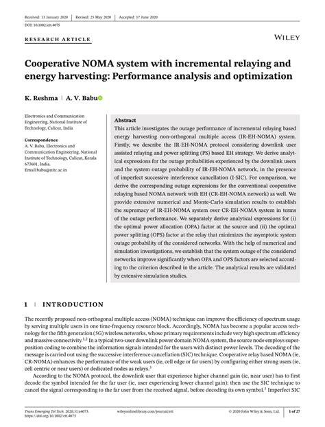 Cooperative Noma System With Incremental Relaying And Energy Harvesting Performance Analysis