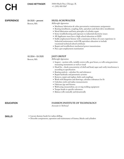 Millwright Apprentice Resume Samples Velvet Jobs