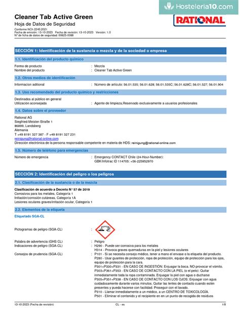 Cleaner Tab Active Green Rational Pdf Química