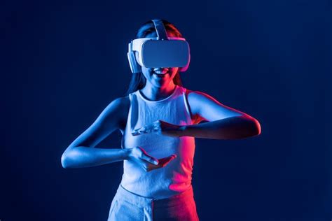 Premium Photo Smart Female Use Both Hands Interacting Generated Virtual Object Hallucination