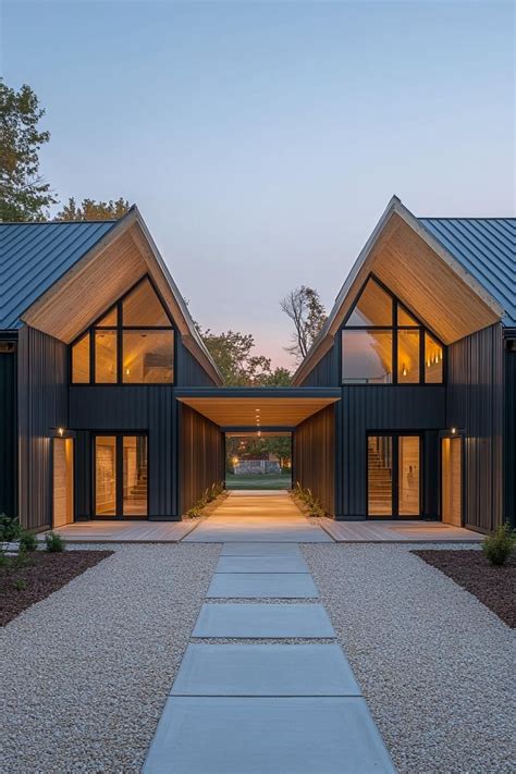 Modern Double Barn House Consisting Of Two Buildings And A Roof Covered
