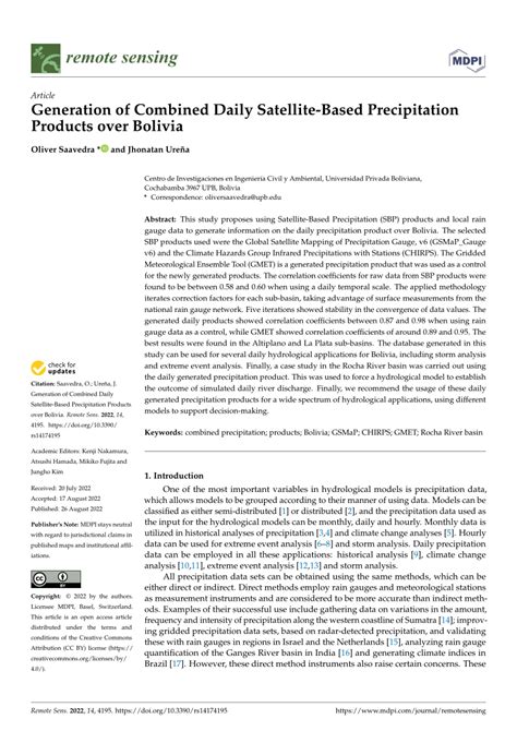 Pdf Generation Of Combined Daily Satellite Based Precipitation Products Over Bolivia