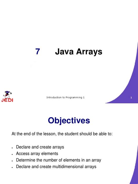 Jedi Slides Intro1 Chapter07 Java Arrays Pdf Array Data Structure Constructor Object
