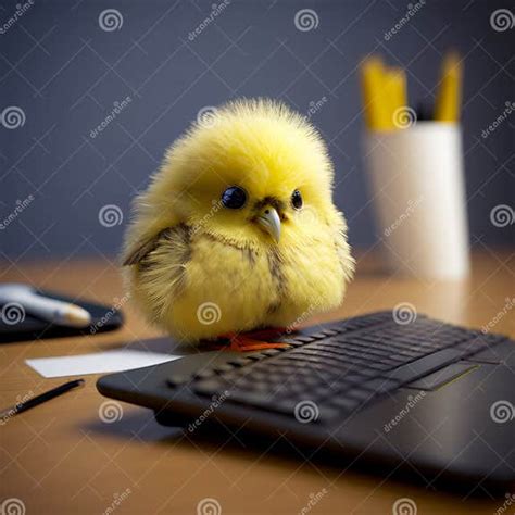 Small Yellow Bird Sitting On Top Of Keyboard Generative Ai Stock