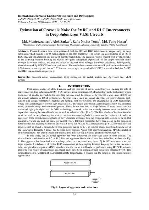 Pdf Estimation Of Crosstalk Noise For 2 Rc And Rlc Interconnects In