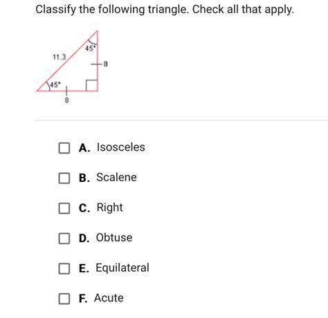 solved classify the following triangle check all that apply a