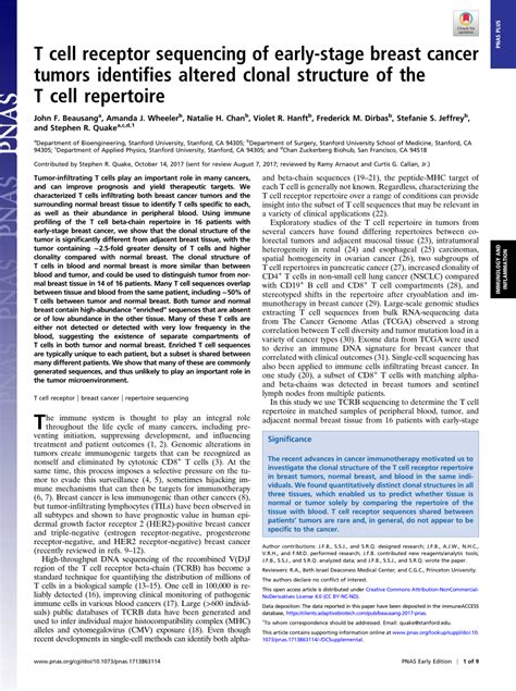 pdf t cell receptor sequencing of early stage breast cancer tumors