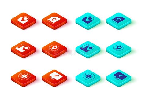 Set Wind Rose Push Pin Folded Map With Location Marker Map Location House And Icon Vector