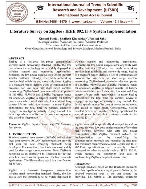 zigbee ieee 802 15 4 system implementation literature survey
