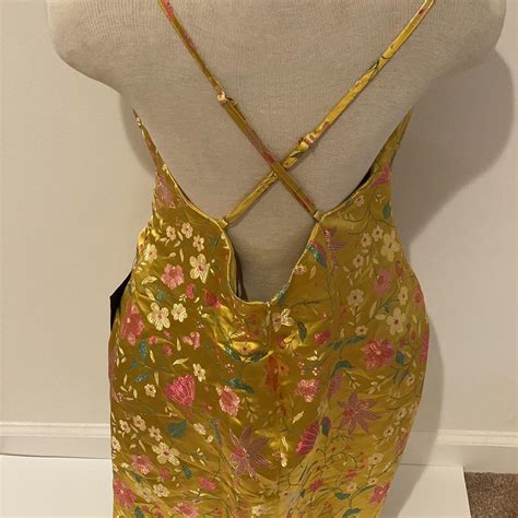 Lulus Gold Floral Embroidered Strap Dress With Side Depop