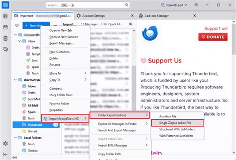 how to compress thunderbird emails to zip file in 2024