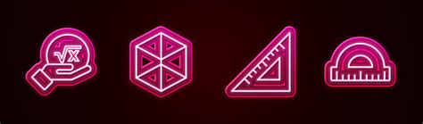 X 글리프의 제곱근 기하학적 도형 큐브 삼각형 눈금자 및 각도기를 설정합니다 빛나는 네온 아이콘입니다 벡터 0명에 대한 스톡 벡터 아트 및 기타 이미지 Istock