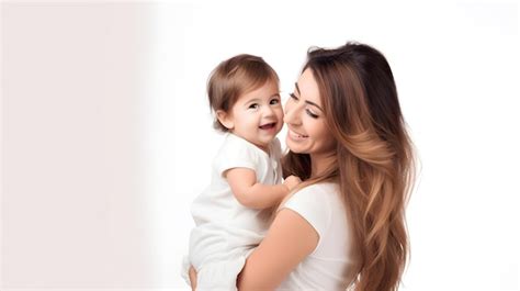Una Madre Y Su Bebé Están Sonriendo Y Cargando A Un Bebé Foto Premium