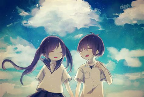 Safebooru 1boy 1girl Black Hair Blue Sky Closed Eyes Clouds Highres