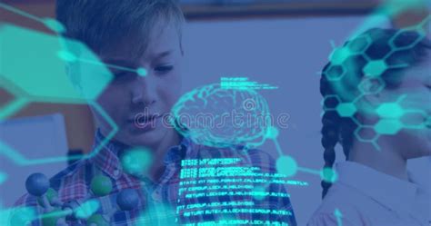 Image Of Science Data Processing Over Diverse Group Of Students Stock