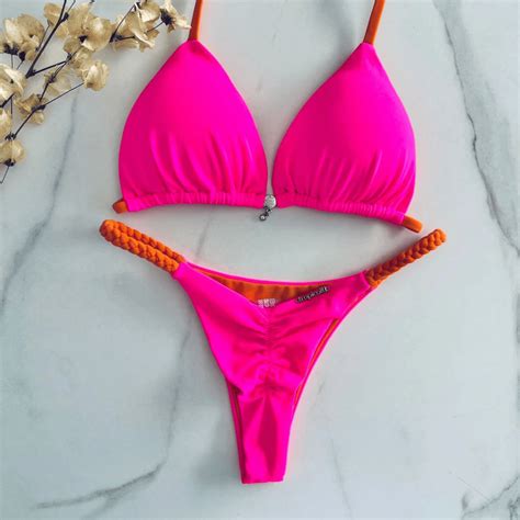 Biquíni Rosa Neon Laranja Empina Bumbum Anna Ric Resortwear
