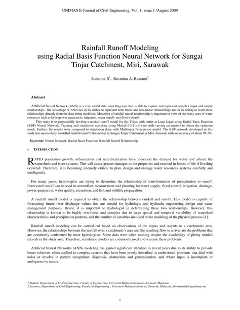 Pdf Rainfall Runoff Modeling Using Radial Basis Function Neural Network For Sungai Tinjar