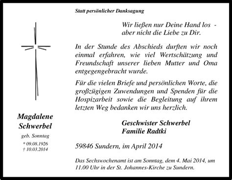 Traueranzeigen Von Magdalene Schwerbel Trauer In Nrwde