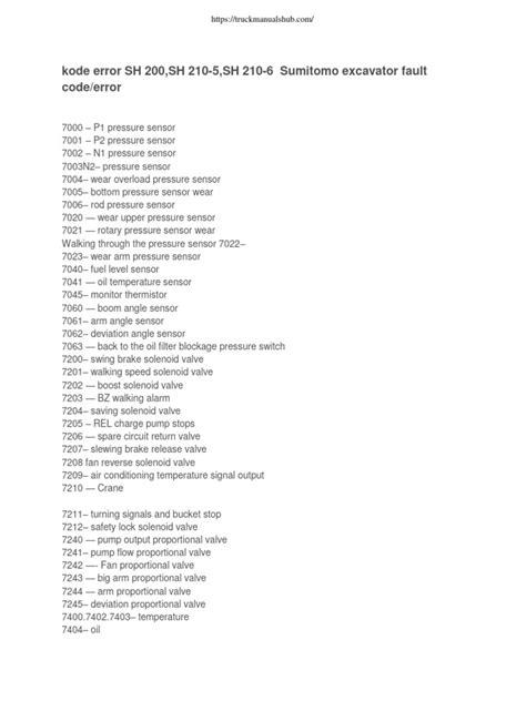 Sumitomo Excavator Sh 200 Sh 210 5 Sh 210 6 Fault Error Code List