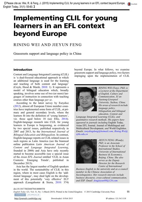 Pdf Implementing Clil For Young Learners In An Efl Context Beyond Europe