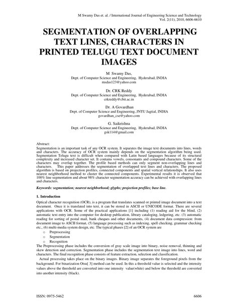 PDF SEGMENTATION OF OVERLAPPING TEXT LINES CHARACTERS IN PRINTED TELUGU TEXT DOCUMENT IMAGES