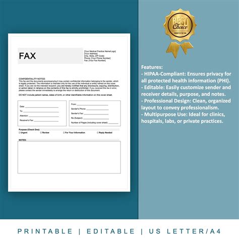 Medical Fax Cover Sheet Template Printable Healthcare Fax Cover Sheet