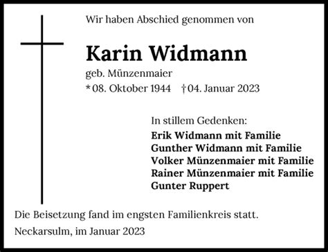 Traueranzeigen Von Karin Widmann Trauerundgedenken De