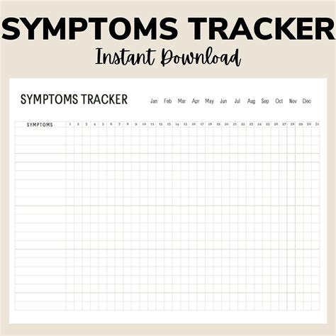 Symptoms Tracker Log Printable Landscape Symptom Frequency Tracker