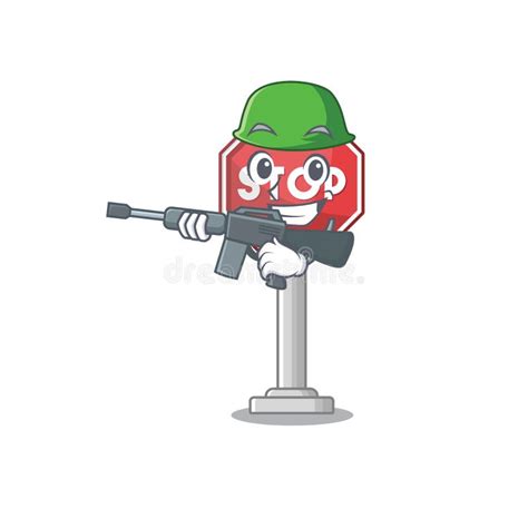 Army Sign Stop Mascot Shaped With Character Stock Vector Illustration