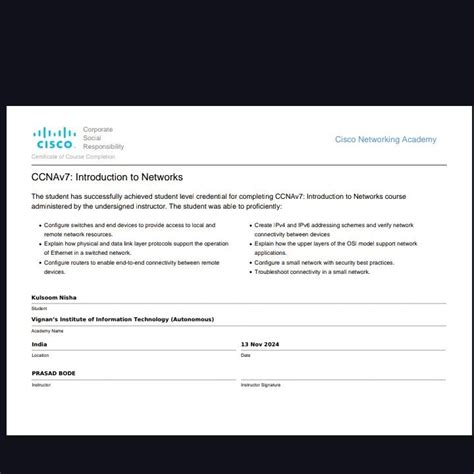 kulsoom nisha on linkedin ccna certificate