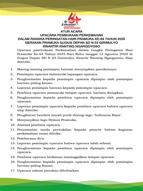 Upacara Pembukaan Perkemahan Pramuka 2025 Pdf