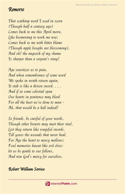 Remorse Poem By Robert William Service Remorse Poem By Robert William Service