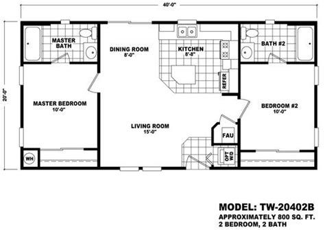 800 Sq Ft House 2 Bedroom 15 Bath Floor Plans Small Double Wide