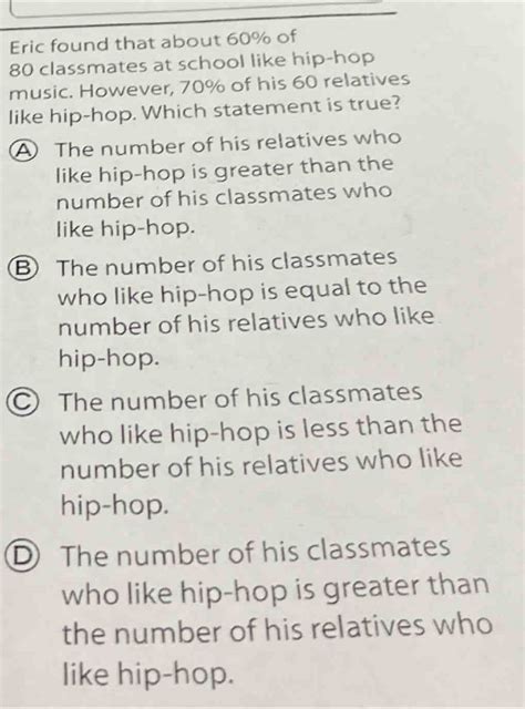 Eric Found That About 60 Of 80 Classmates At School Like Hip Hop Music