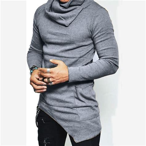 Mens T Shirt Tee Tee Top Long Sleeve Shirt Plain Pile Neck Street