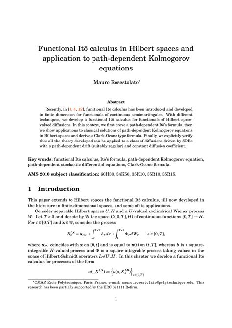 pdf functional itō calculus in hilbert spaces and application to path