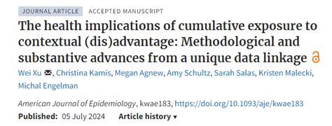 The Health Implications Of Cumulative Exposure To Contextual Dis Advantage Methodological And