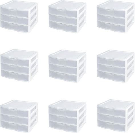 Sterilite Clear Plastic Stackable Small 3 Drawer Storage System For Home Office Dorm Room Or