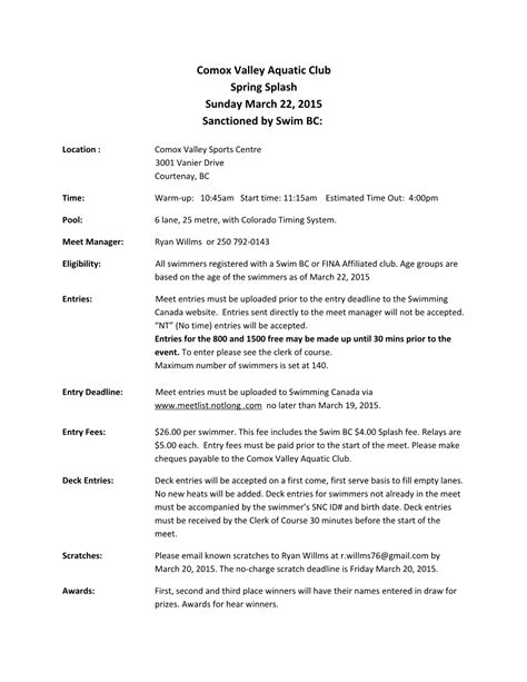 Comox Valley Aquatic Club Docest