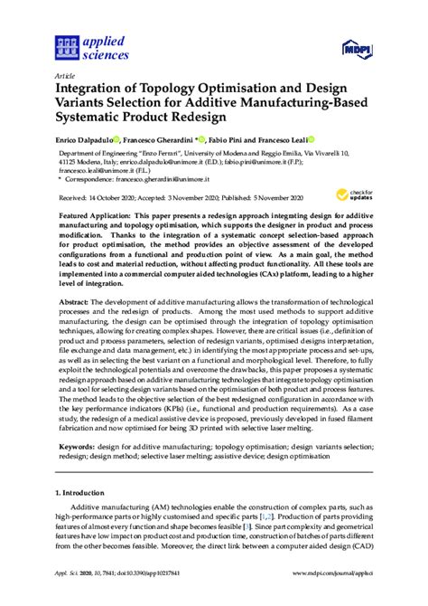 Pdf Integration Of Topology Optimisation And Design Variants