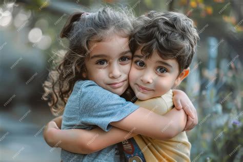 A Brother And Sister Embrace Each Other Tightly Their Smiles Radiating