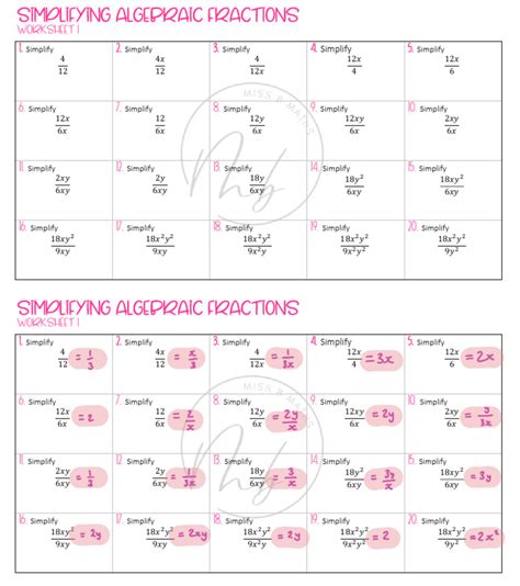 Simplifying Algebraic Fractions Ws1 Pdf