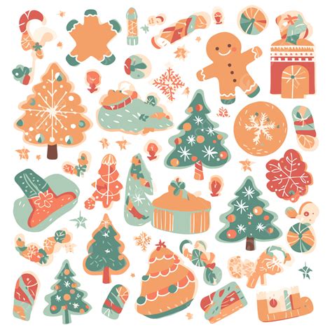 Christmas Patterns Sticker Clipart Christmas Set Of Icons Vector Cartoon Sticker Clipart Png