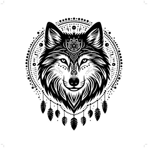 Premium Vector Wolf Silhouette In Bohemian Boho Nature Illustration