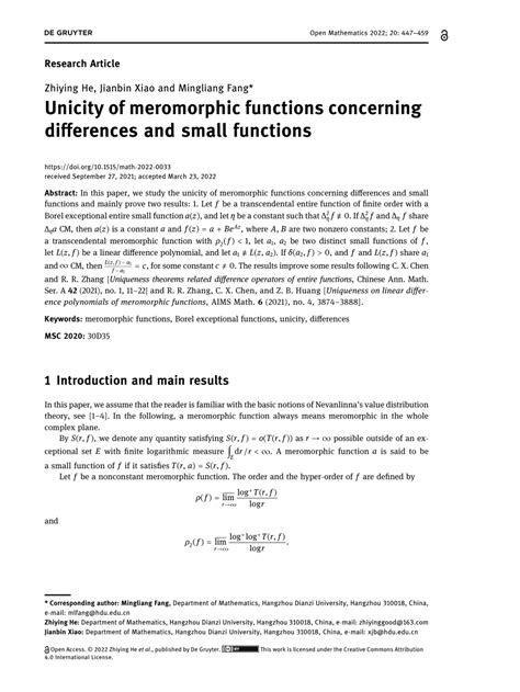 Pdf Unicity Of Meromorphic Functions Concerning Differences And Small Functions